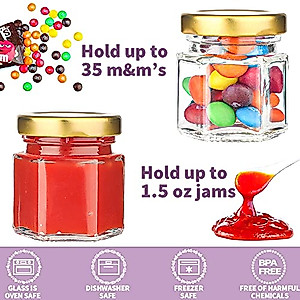 Syntic 60 Pcs Small Glass Favor Jars with Airtight Lids, 1.5 oz Mini Honey Jars for Wedding Favor, Baby Shower, DIY Gift, Small Hexagon Mason Jars for Body Butter, Jam, Spices, Candle, Herbs