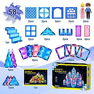 Diamond Magnetic Tiles Girl Toys Age 6-7 6-8 3-5, Frozen Toys for Girls, Birthday Gifts & Toys for 3 4 5 6 7 8+ Year Old Girls & Boys, Magnetic Building Blocks Princess Toys