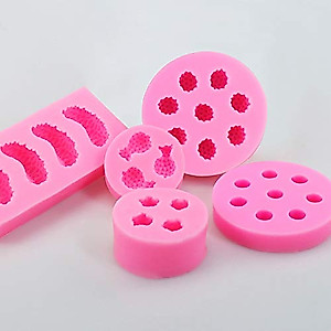 5Pcs Fruit Shaped Jelly Molds, 3D Mini Pineapple Strawberry Orange Blueberry Mulberry Candle Silicone Fruit Mold for Cupcake Decorating, Soap, Chocolate