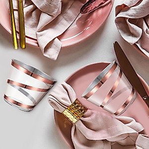 Gejoy 9 oz Rimmed Swirl Plastic Cups Disposable Wine Drinking Cups Clear Elegant Wedding Tumblers for Engagement Single Party Supplies(Rose Gold)