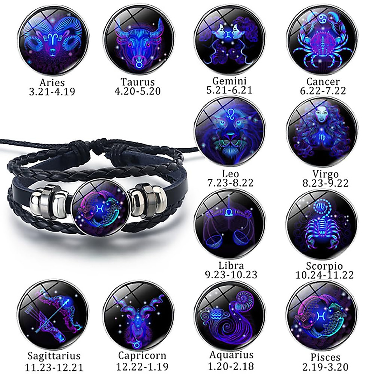 LIU JUN Zodiac Signs Spirit Bracelet For Women, Multilayer Adjustable Twelve 12 Constellation Leather Handmade Woven Wristband Men Constellation Lover Gifts Jewelry (Taurus)