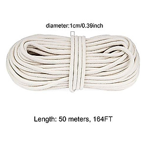 HOZEON 3/8 Inch x 164 Feet Natural Cotton Rope, White Heavy Duty Clothesline Cord Craft Knitting Thread String Wall Hanging Rope for Plant Mirror Garden DIY Decoration Hanger