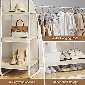 Raybee White Clothing Rack with Shelves, Heavy Duty Clothes Racks for Hanging Clothes Metal Clothing Rack Portable Wardrobe Rack Garment Rack Holds 245LBS 15.6" D x 39.9" W x 67.1" H
