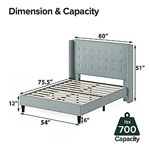 ZINUS Kendra Upholstered Platform Bed Frame with Wingback Headboard / Mattress Foundation / Wood Slat Support / No Box Spring Needed / Easy Assembly, Full