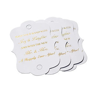 Kingsnow 50 Pack Wedding Wand Favor Tags, Ribbon Wand Tags, Wedding Send Off Tags, Exit Wand Tags, Gold Foil Tags, Tags for Wedding Ribbon Wands