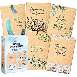 T MARIE 30 Sympathy Cards Assortment Box with Envelopes - 4x6” Kraft Style Bulk Condolence Cards - Assorted Sympathy Cards With Heartfelt Messages Inside for Funeral, Memorial Service and Bereavement