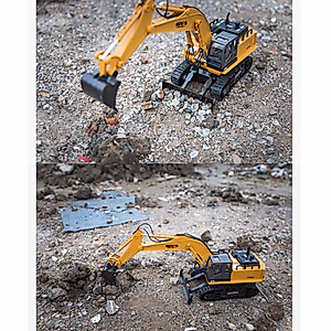 QIYHBVR 11 CH Remote Control Excavator Construction Vehicle 2.4Ghz Remote Control Bulldozer, Rechargeable RC Truck Excavator Toys for Boys Girls Kids Gift