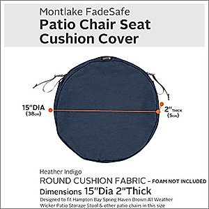 Classic Accessories Montlake FadeSafe Water-Resistant 15 x 2 Inch Round Outdoor Chair Seat Cushion Slip Cover, Patio Furniture Cushion Cover, Heather Indigo Blue, Patio Furniture Cushion Covers
