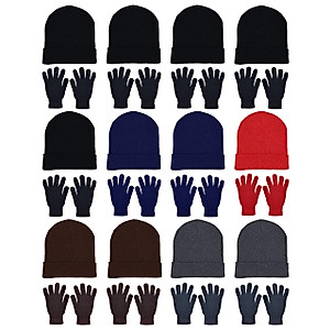 24x Winter Beanies & Gloves Combo Pack, Bulk Pack for Men Women, Warm Cozy Gift (Assorted #1)