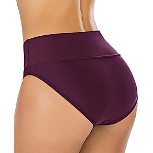 Micosuza Women's High Waisted Bikini Bottoms Shape Control Fold Swim Brief Tankini Bottoms Purple