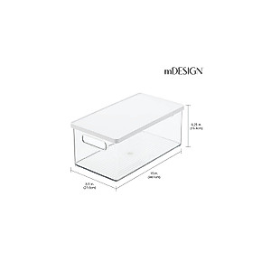 mDesign Plastic Storage Bin Box Container, Lid, Built-in Handles, Organization for Makeup, Hair Styling Tools, Accessories in Bathroom Cabinet, Cupboard Shelves, Ligne Collection, 4 Pack, Clear/White
