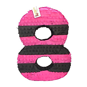 APINATA4U Number Eight Piñata Pink & Black Eight Birthday Party Supplies Decorations 8th Bday