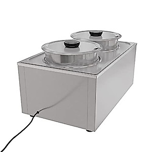 KoolMore Commercial Bain Marie Countertop Food Warmer, Soup Station, and Buffet Table Server with Two Serving Pots, Stainless-Steel Steamer with Auto Shut Off (CFW-4), Silver