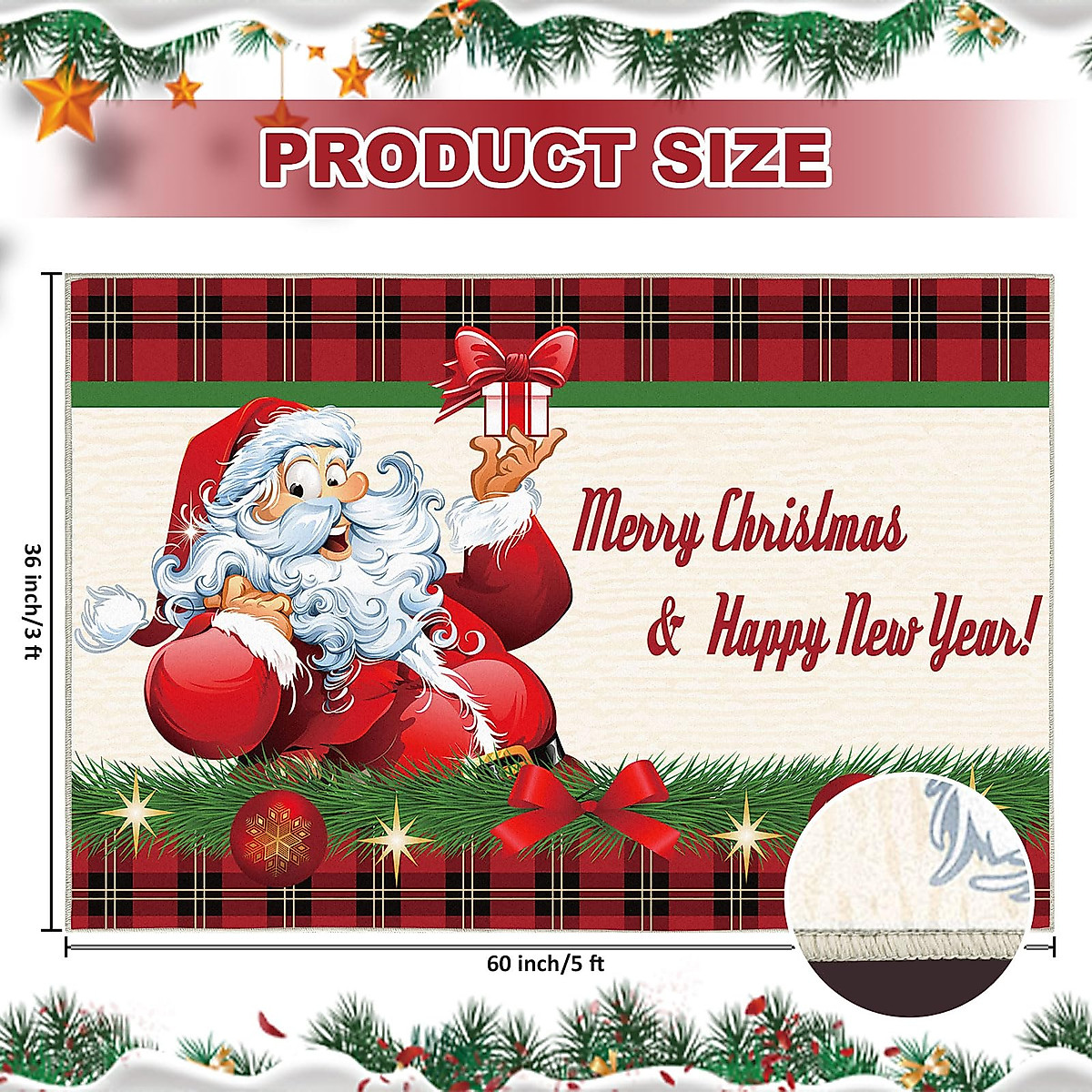 Anibedding Christmas Area Rug for Entryway 3'x5' Non Slip Washable Area Rug Low Pile Carpet for Bedroom Living Room Kitchen