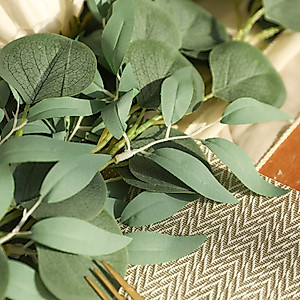 JUSTOYOU 5 Pack Fake Silver Dollar Eucalyptus Greenery Garland Plants, 6.5 Feet Artificial Eucalyptus Leaves Vines for Wedding Table Backdrop Arch Wall Decor Runner Doorways Decoration Indoor Outdoor