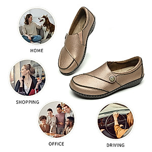 Geoeleph Women's Gold Loafers Casual Slip-Ons Comfort Walking Flats Leather Driving Moccasins 8 M US