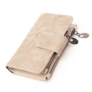 Cute Women’s Wallet, Bifold Slim Large Capacity Vegan Wallet For Women, Compact Design Stylish Wallet for Ladies (Beige)