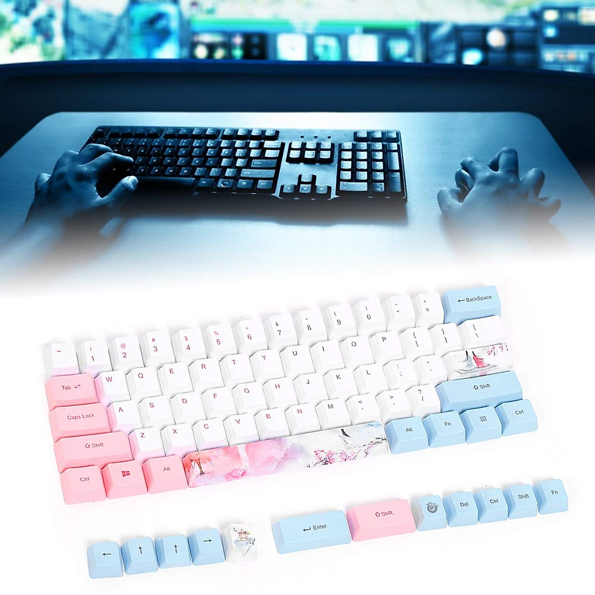 73PCs Keycaps PBT Mechanical Keyboard Accessory Five-Faced Dyed Anime Universal Keycap for Mechanical Keyboard(Three Lives III)