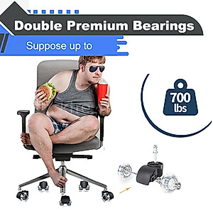 Office Chair Wheels Replacement Set of 5 Stem 11mm, Dual 2 Inch Rubber Chair Caster Wheels for All Hardwood & Carpet Floors Heavy Duty Rollerblade Chair Casters for Computer & Desk & Gaming Chairs