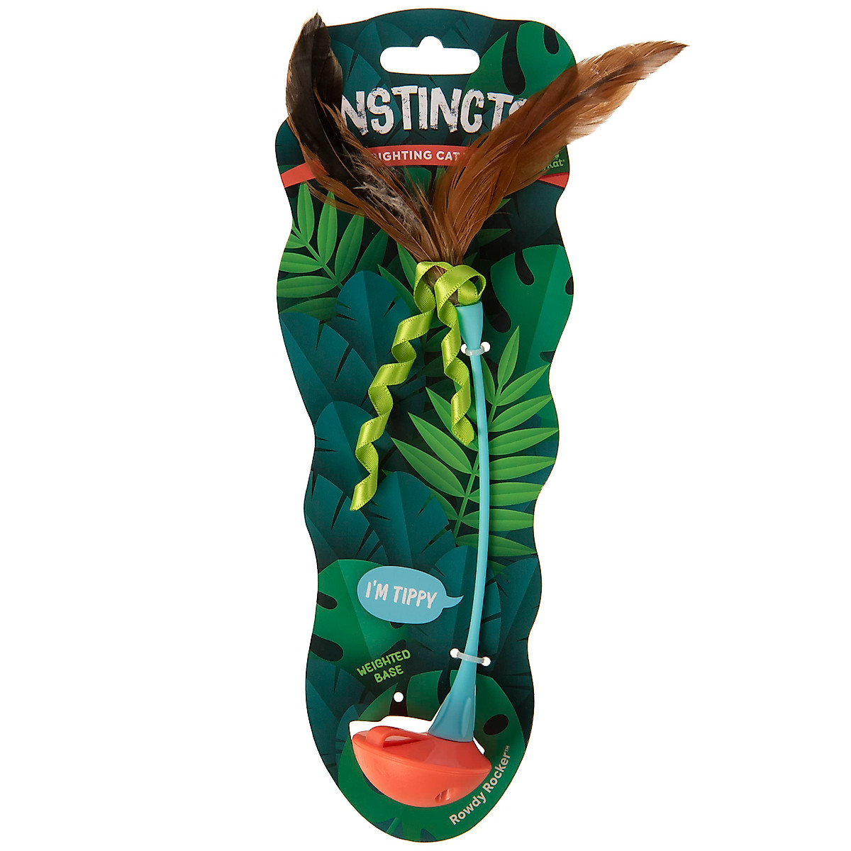 SmartyKat Instincts Rowdy Rocker Self-Righting Interactive Cat Toy w/Feathers & Ribbons - Orange/Blue, One Size