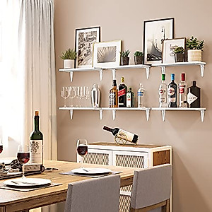 Wallniture Arras 17"x6" Floating Shelves for Storage, Wall Bookshelf Living Room Decor, Wall Shelves for Kitchen, Bathroom Floating Shelf, Dining Room Storage Shelves, Set of 6, White, Wood