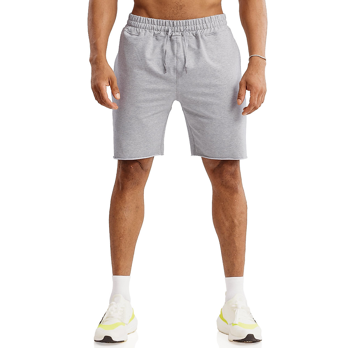 Ouber Men's 7'' Gym Workout Sweat Shorts Bodybuilding Running Training Jogging Shorts Grey,L