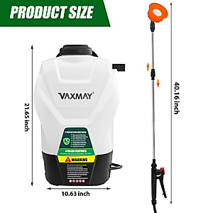 Backpack Sprayer 4 Gallon Battery Powered Garden Sprayer, VaxMay Electric Sprayer Works with Makita 18V Battery, Battery Weed Sprayer 75 PSI, Telescopic Wand, 4 Nozzles, 2.5Ah Battery&Charger included