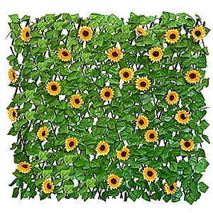 GLANT Expandable Fence Privacy Screen for Balcony Patio Outdoor,Decorative Faux Ivy Fencing Panel,Artificial Hedges (Single Sided Leaves) (2, Sunflowers)