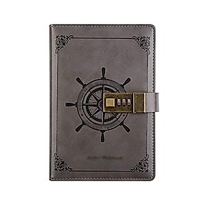 YIAAN Writing Notepads B6 Notebook Creative Password Lock Journal PU Leather Combination Lock Diary Digital Password Locking Journal Diary Thick Paper (Color : Grey)
