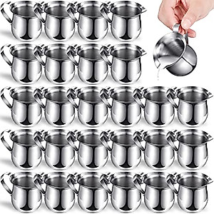 Potchen 24 Pack Stainless Steel Bell Creamers 3 Ounce Creamer Pitcher Mini Coffee Milk Pitchers with Handle and Pouring Spout Cups for Serving Espresso, Tea, Milk, Jam, Maple Syrup, Sauce