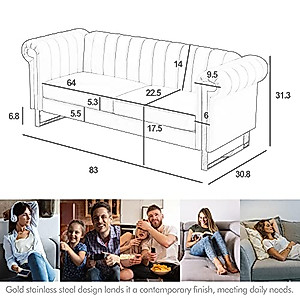 Koruiten Velvet Sofa Couch, Mid-Century Modern Couch with Arms and Removable Cushions, 84 Inch Love Seats Furniture for Living Room & Bedroom (White)
