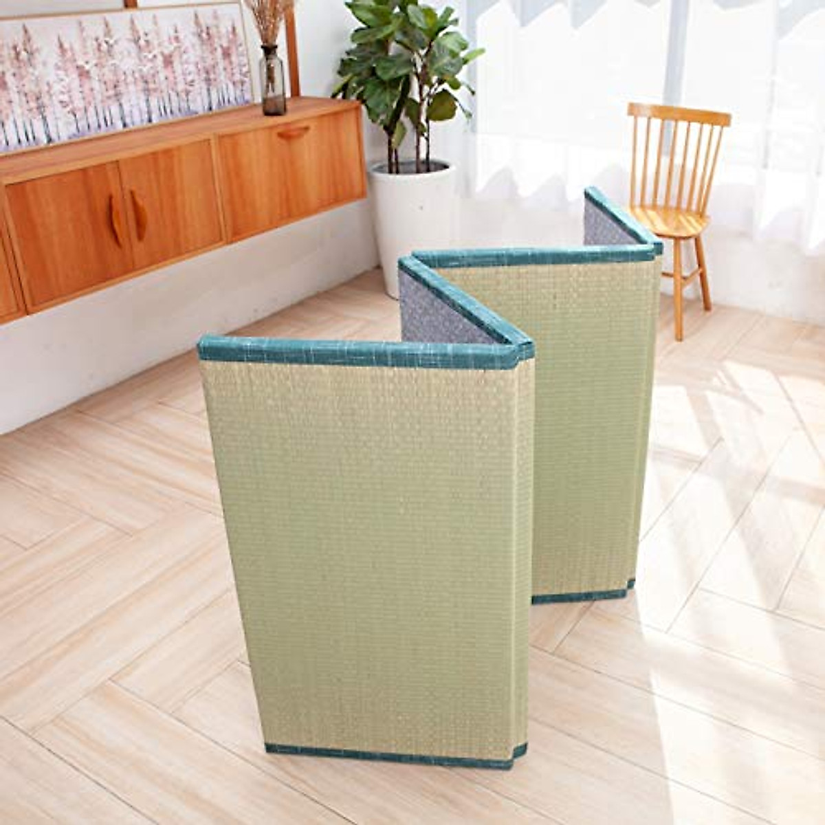 MustMat Japanese Floor Mattress Foldable Tatami Mats Folding Tatami Futon Mattress Rush Grass Floor Bed 35.4"x78.7"x1.2"(2 Piece Set)