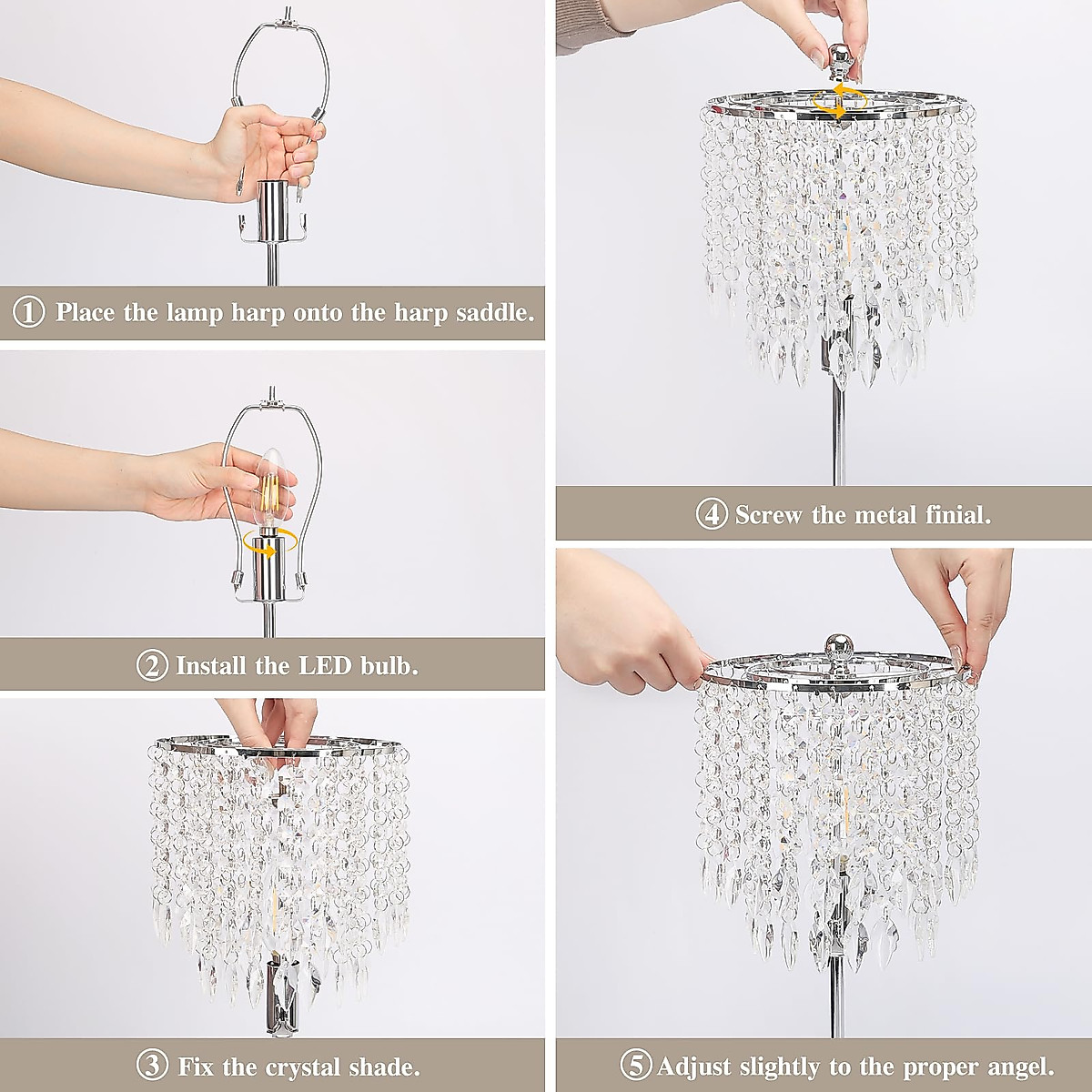 Boncoo Crystal Table Lamp Set of 2 Touch Control, Crystal Lamps with USB Ports Elegant Shade Bedside Lamp Silver, Dimmable Touch Table Lamp for Nightstand Bedroom Living Room, 4W LED Bulb Included