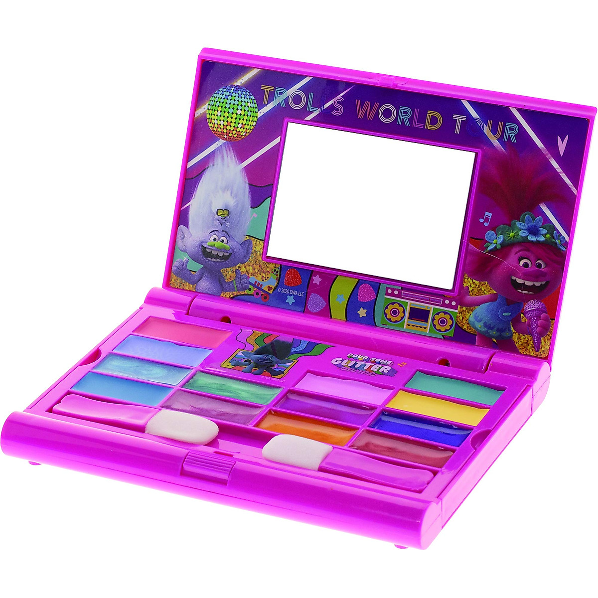 Townley Girl Super Sparkly Lip Compact Cosmetic Set for Girls, 22 Lip glosses, 4 blushes in Mirrored Case (Trolls)