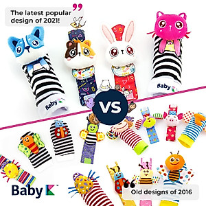 BABY K Baby Rattle Socks for Girls & Boys (Pet Set) - Baby Toys 6-12 Months - Baby Wrist Rattles and Foot Rattles - Baby Toys for Newborns As Gift - Easy to Wear Baby Rattle Toys