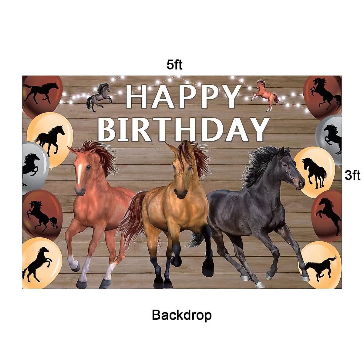 Horse Birthday Party Supplies Set with Horse Theme Happy Birthday Banner Balloon Cake Topper Cupcake Topper Background for Horse Party Decoration