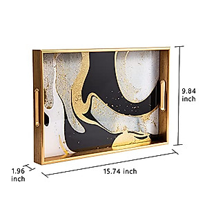 Anmmy Serving Perfume Decorative Tray Bed Bathroom Tray Jewelry Food Marble Gold Trays with Handals for Dinner Couch Outdoor Bar Organizer Rectangle Drink Coffee Fruit Tray