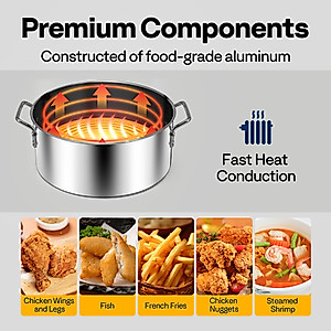 VIVOHOME 10Qt Aluminum Fish Fryer Pot with 6.7Qt Basket, Deep Fryer with Easy Grip Handle for Cooking Chicken Wings, Seafood, French Fries