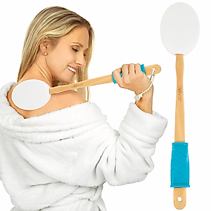 Vive Lotion Applicator for Back, Feet (17.5") - Self Washer Beauty Shower Sponge, Long Handle Cream Wand for Elderly, Women - Apply Medicine, Skin Cream, Body Wash, Sunscreen -Easy to Clean