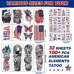 RainFlowwer 4th of july Temporary Tattoo for Adults Kids, Independence Day Sleeve tattoo, Decorations tattoo,USA Flag Full Arm tattoo, Memorial Day, Independence Day, Labor Day Fake Tattoos