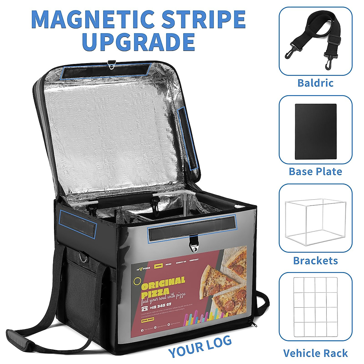 Insulated Food Delivery Bag for E-bikes/Scooters/Motorcycles, Waterproof Delivery Bag with Carrier Rack,Perfect for Catering,Restaurants,Delivery Drivers,Doordash and more,62L - Fit 14'' Pizza box
