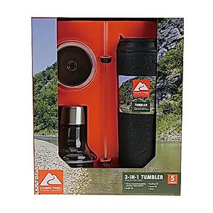 Ozark Trails Tumbler Set - 20 Oz, 3 Lids & Straw, Vacuum Insulated Stainless Steel Bottle with Leak-Proof Lid, Coffee Travel Mug With Straw Lid, Gift Box,Black