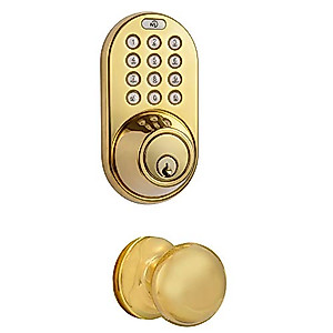 MiLocks TFK-02P Digital Deadbolt Door Lock and Passage Knob Combo with Keyless Entry via Keypad Code for Exterior Doors, Polished Brass