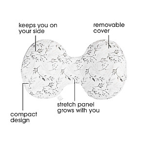 Boppy Side Sleeper Pregnancy Pillow with Removable Jersey Pillow Cover | Gray Falling Leaves | Compact, Stay-Put Design | Prenatal and Postnatal Positioning