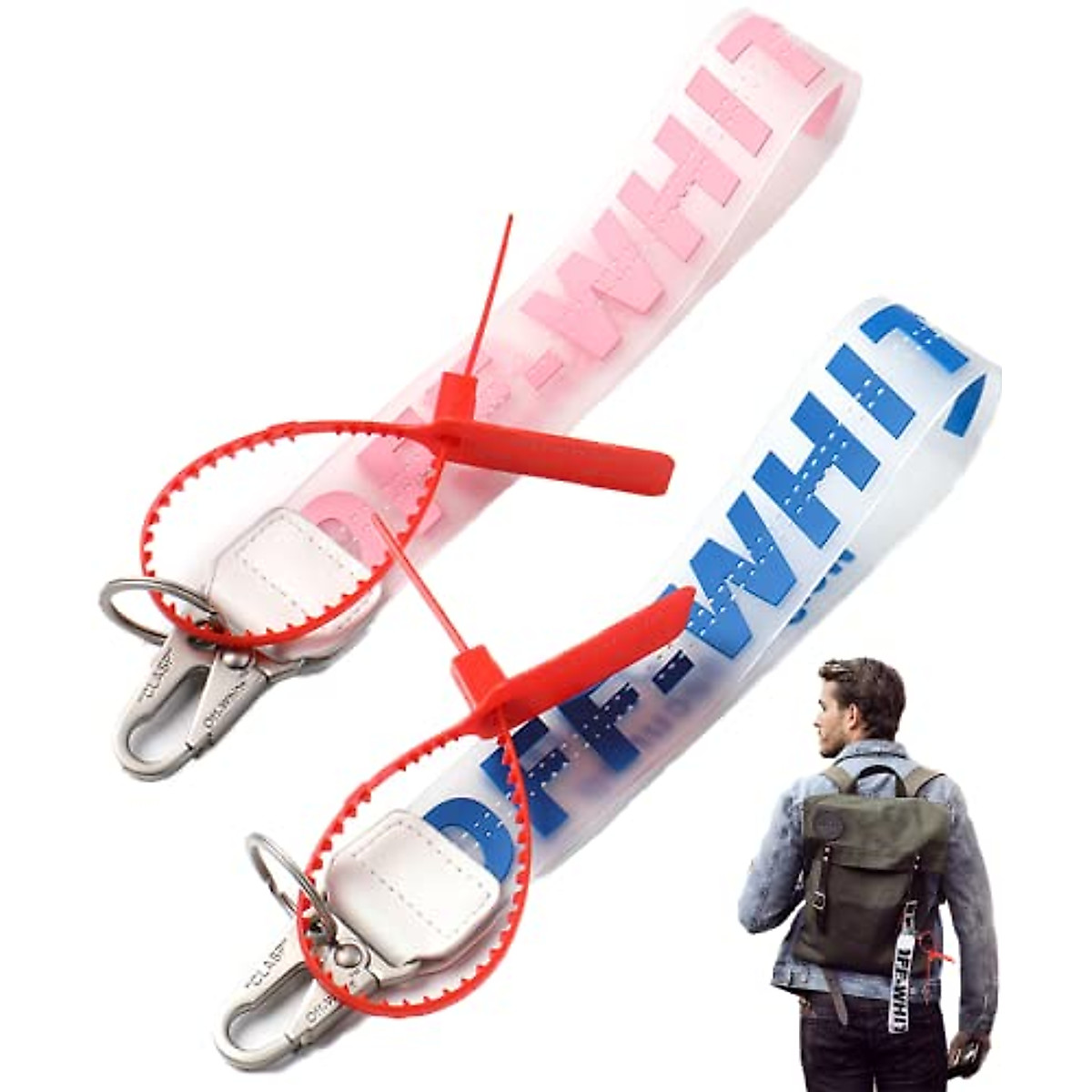 Sufesa White Keychain Wristlet, 2 Pack Keychain Lanyard Accessories, Badge Holder, Lanyard For Phone, Wrist (blue and pink)