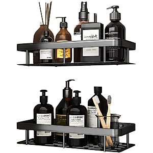 2 Pack Shower Caddy Shelf Organizer with 1 Soap Dish Holder Upgraded No Drilling Adhesive Wall Mounted Shower Caddy Basket Shelves Shower Storage Organizer Rack for Bathroom Kitchen (Matt Black)