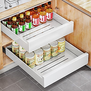 Pull Out Cabinet Organizer Fixed With Adhesive Nano Film,Heavy Duty Storage and Organization Slide Out Pantry Shelves Sliding Drawer Pantry Shelf for Kitchen 15.8"W x 16.9"D x 3.1"H(1PC)