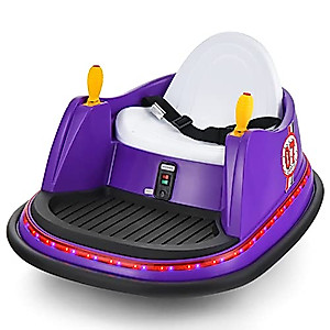 Costzon Bumper Car for Kids, 12V Battery Powered Bumping Car w/Remote Control, Dual Joysticks, 360 Degree Spin, Slow Star, Flashing Lights, Music, Electric Ride on Toy Vehicle for Toddlers (Purple)