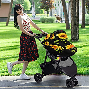 Nursing Cover Breastfeeding Scarf Sunflowers Floral Black- Baby Car Seat Covers, Stroller Cover, Carseat Canopy (r)