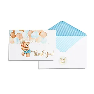 All Ewired Up 50 Teddy Bear Boy Thank You Cards for Baby Shower Birthday with Designed Envelope and Matching Seals Bearly Can Wait